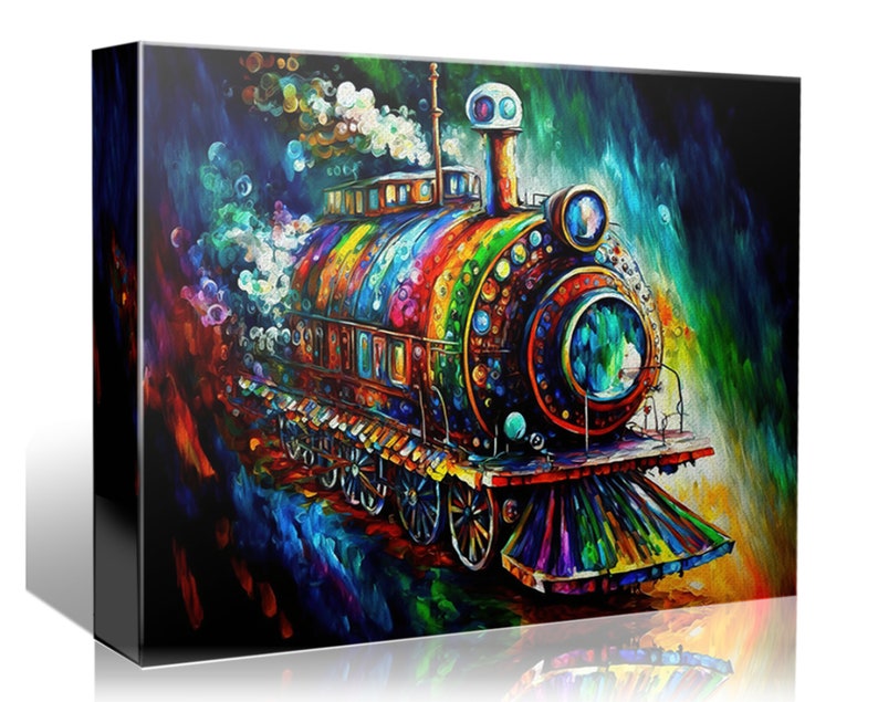 Steampunk Train Art Colorful Locomotive Canvas Steam Train - Etsy