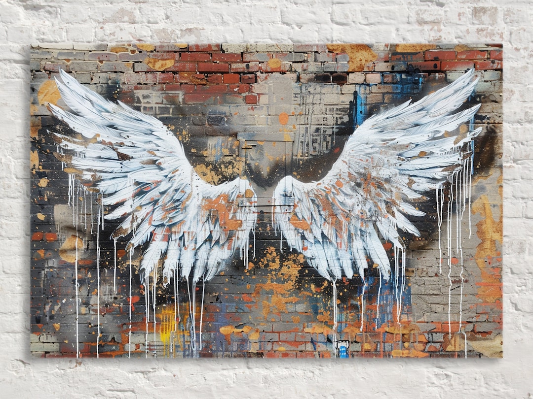 White Graffiti Angel Wings Urban Street Art, Giclee Print on Gallery ...