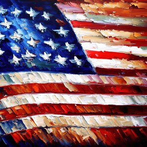 American Flag Canvas Print, Patriotic Painting, Red White and Blue ...