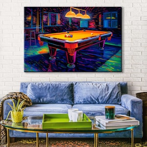 Pool Hall Billiards Table, Neon Synthwave Art, Giclée Print on Gallery ...