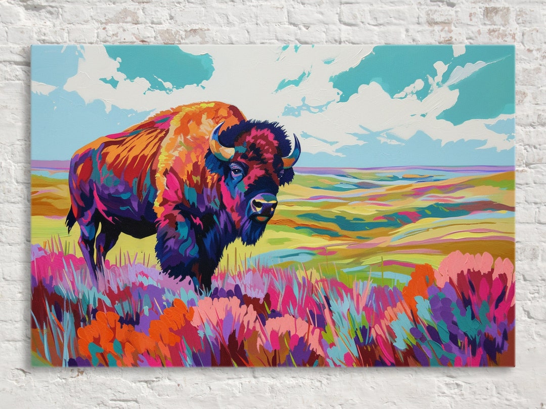 Bison Pop Art, Western Buffalo Decor, American Spirit, Giclee Print on ...