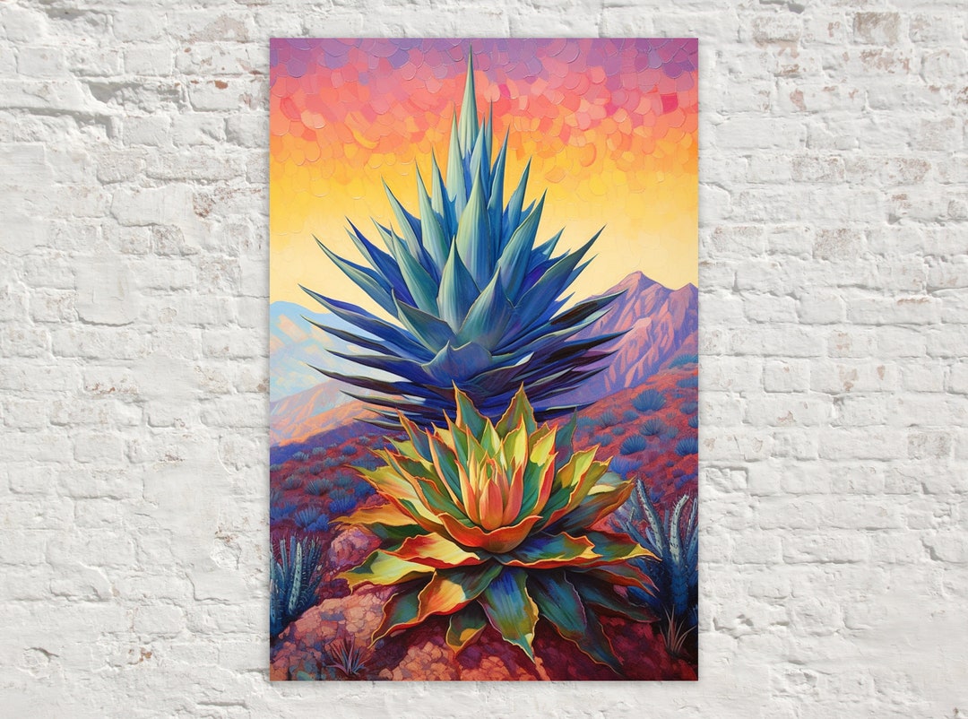 Blue Agave Plant Canvas, Modern and Colorful Southwest Print, Large ...