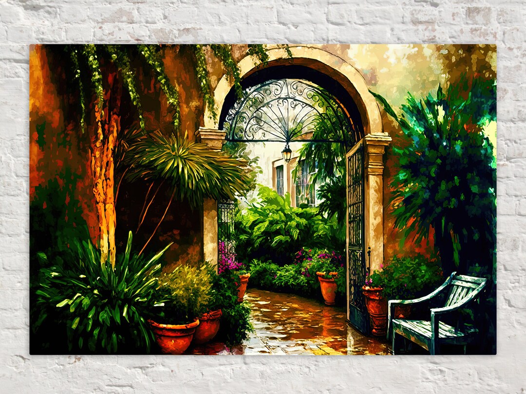 New Orleans Courtyard Art, Cityscape Rainy Painting, French Quarter ...