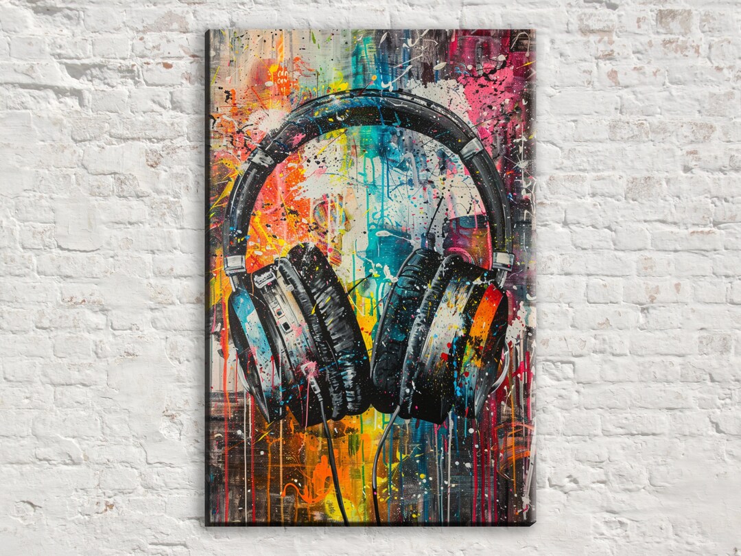 Colorful Headphones Wall Art, Giclée Print on Gallery-wrapped Artist ...