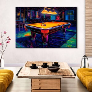 Pool Hall Billiards Table, Neon Synthwave Art, Giclée Print on Gallery ...