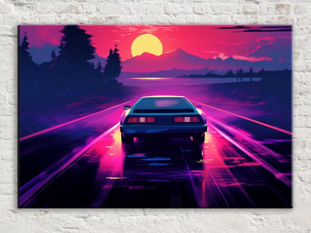 Neon Synthwave Sunset Drive, 80s Miami Outrun, Giclée Print on Gallery ...
