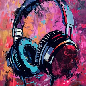 Modern Headphones Art for Music Lovers, Giclée Print on Gallery-wrapped ...