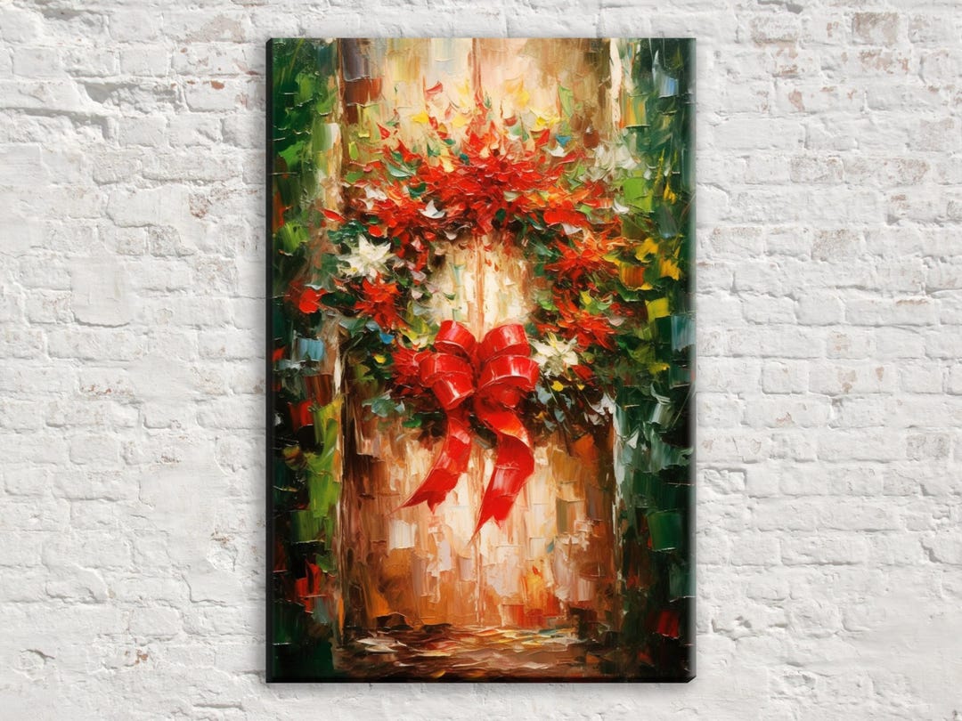 Rustic Christmas Wreath Art - Traditional Holiday Wall Decor, Giclee ...