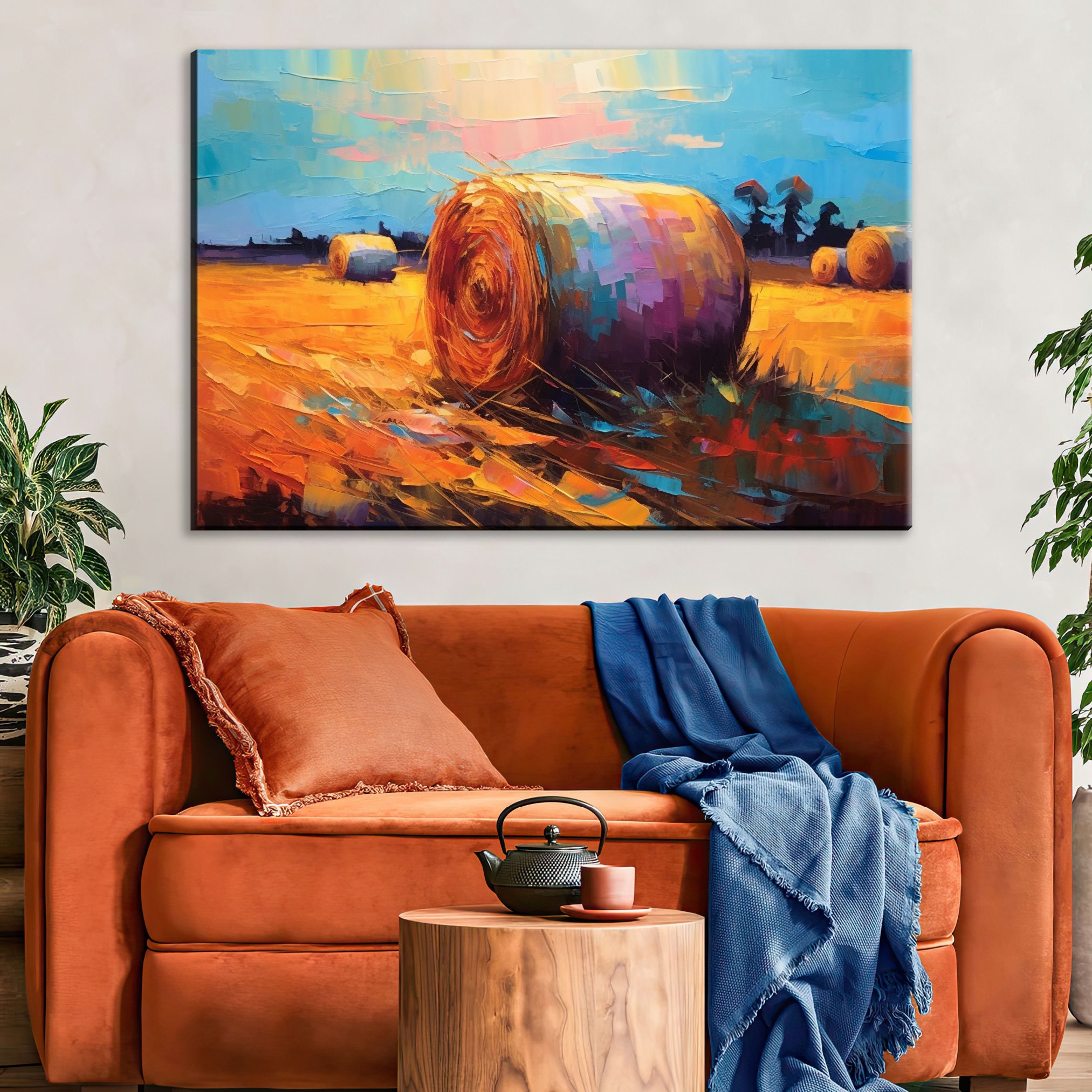 Autumn Harvest: Hayfield Farm Landscape Art, Giclee Print on Gallery ...