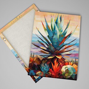 Agave Desert Scene Canvas, Modern Southwest Print, Large Desert ...