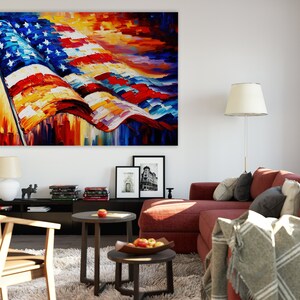 American Flag Canvas, Red White and Blue Art, Vibrant Colorful Painting ...