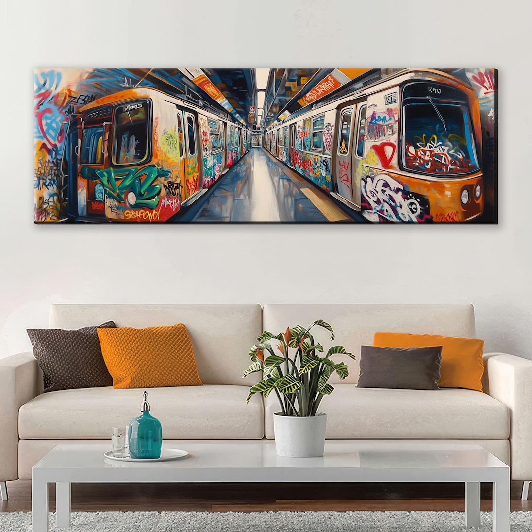 Urban Graffiti on Subway Train, Street Art Canvas, Framed Unframed ...