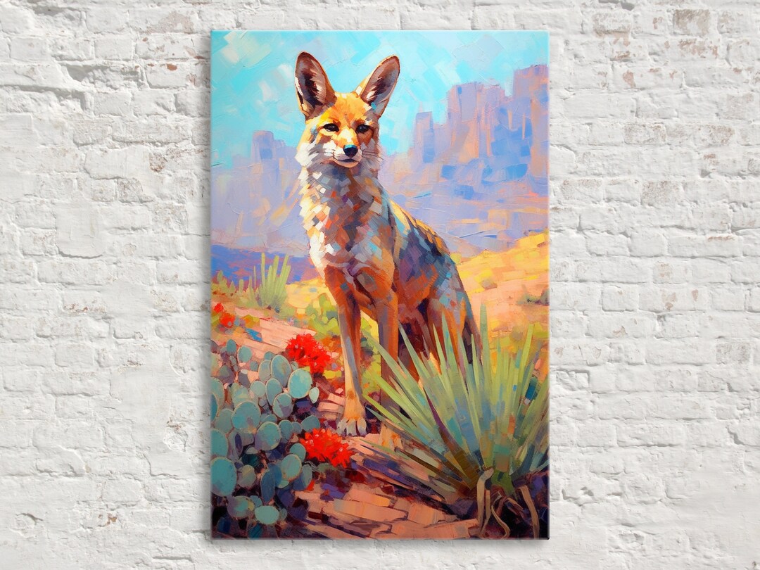 Graceful Desert Fox, Canvas Wall Art, Southwest Wildlife Painting, Wild ...