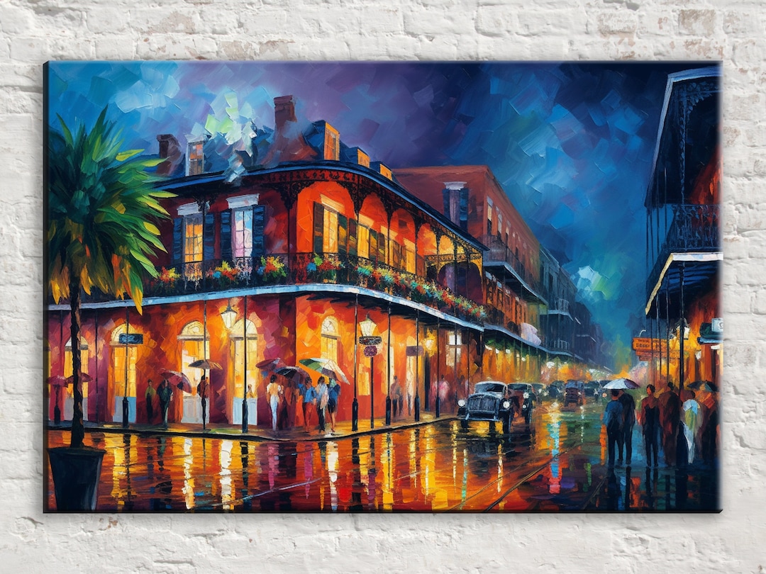 New Orleans French Quarter Canvas, Bourbon Street Painting Print, Large ...