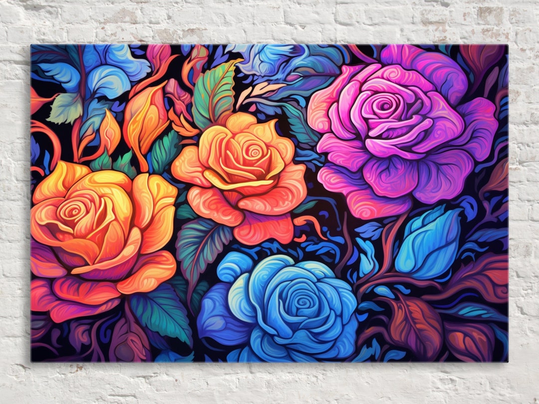 Floral Rose Canvas, Rose Bouquet Wall Art, Flower Painting Print, Large ...