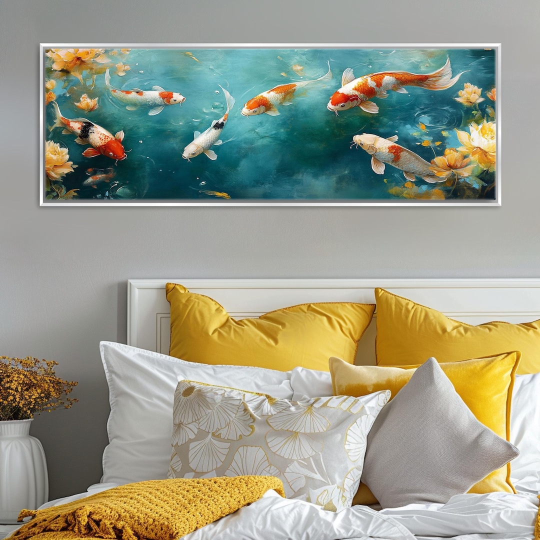 Panoramic Tranquil Koi Fish Canvas Print, Framed or Unframed, Long ...