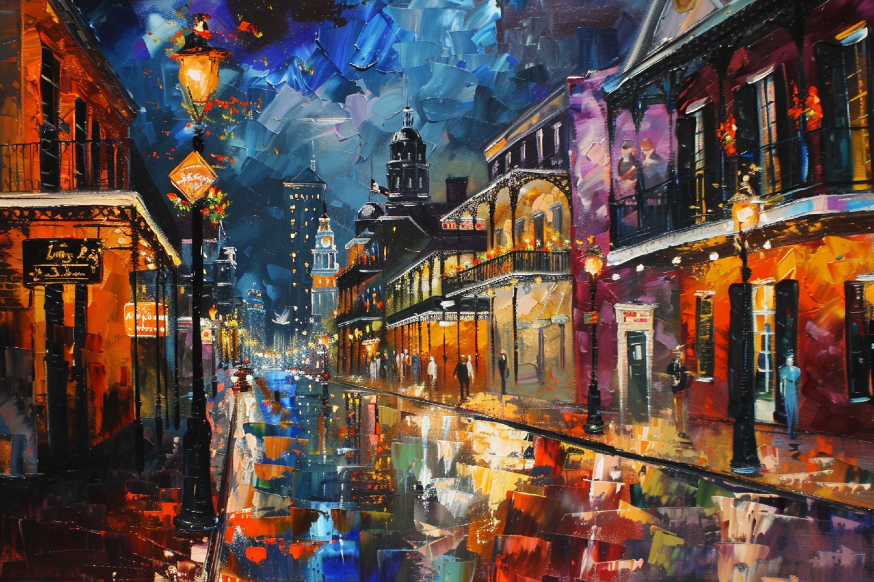 New Orleans Nightscape: Bourbon Street Rain Scene, Print on Gallery ...