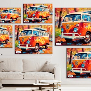 Vintage Volkswagen Bus Wall Art, Retro VW Camper Van Decor, Giclee ...