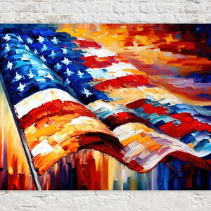 American Flag Canvas, Red White and Blue Art, Vibrant Colorful Painting ...