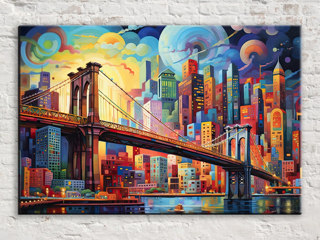 Brooklyn Bridge Canvas, NYC Wall Art, Art Deco Decor, New York Artwork ...