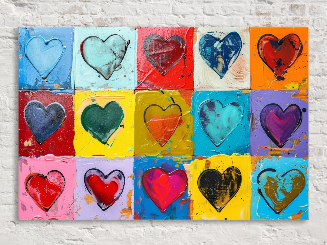Abstract Heart Pattern Painting, Love Design Wall Art, Giclée Print on ...