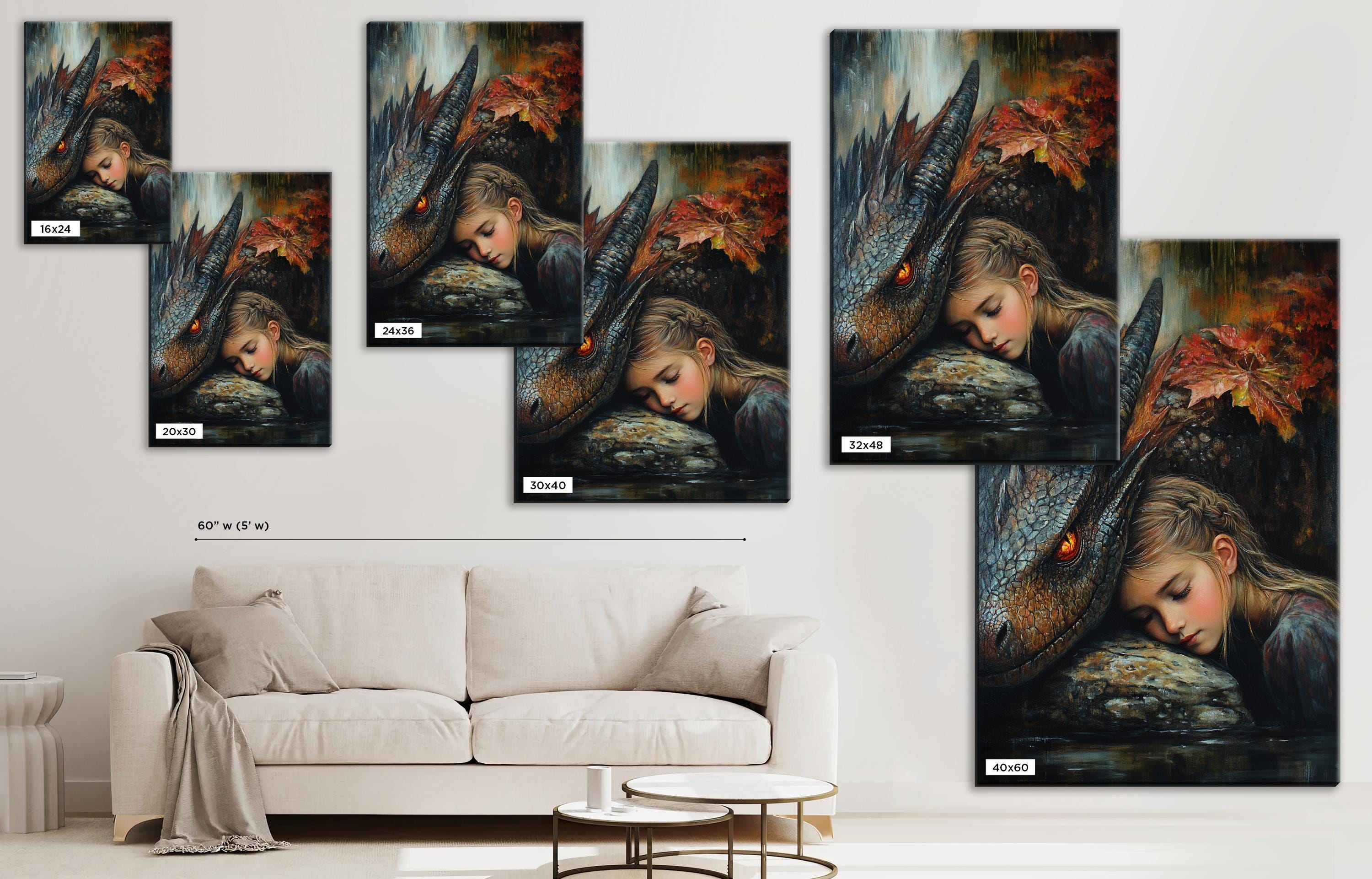 Fantasy Art of a Girl and Her Dragon Canvas Print, Framed or Unframed ...