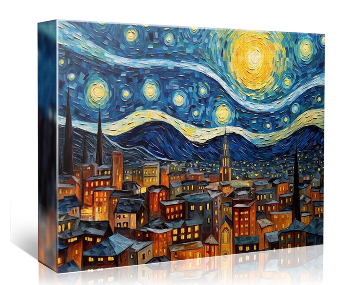 Modern Starry Night Wall Art, Van Gogh Inspired Canvas Print, Colorful ...