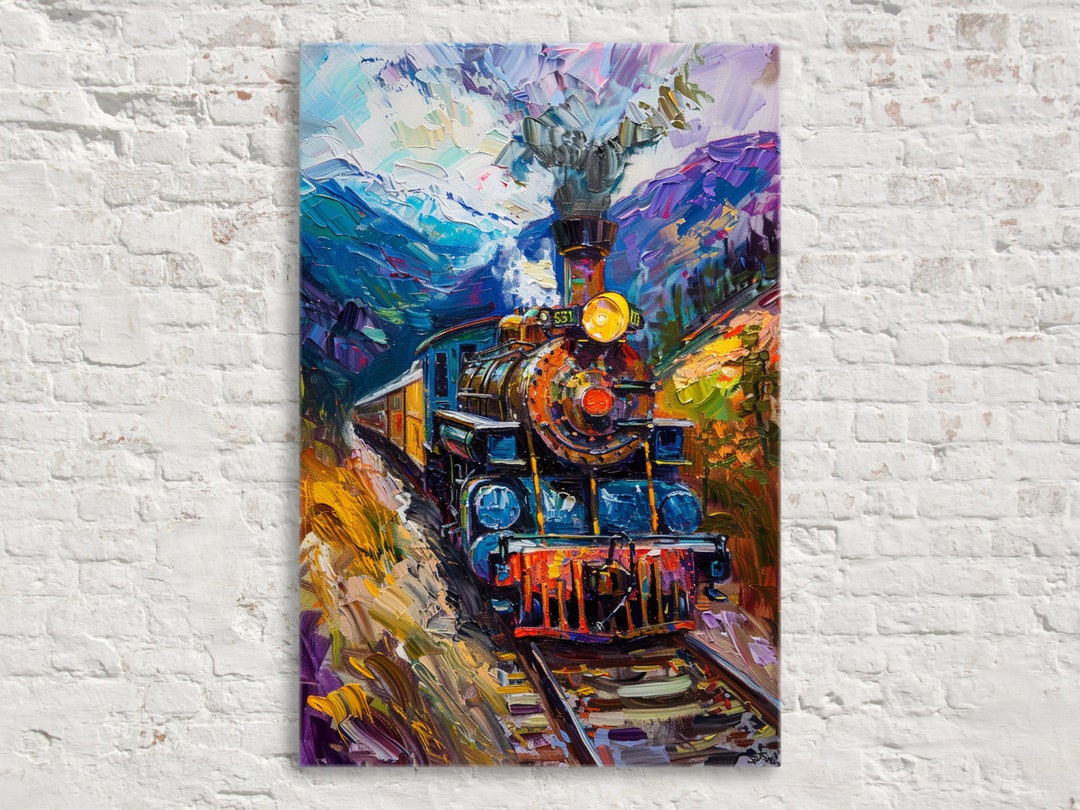 Vintage Train Engine Oil Painting Print, Giclee Print on Gallery ...