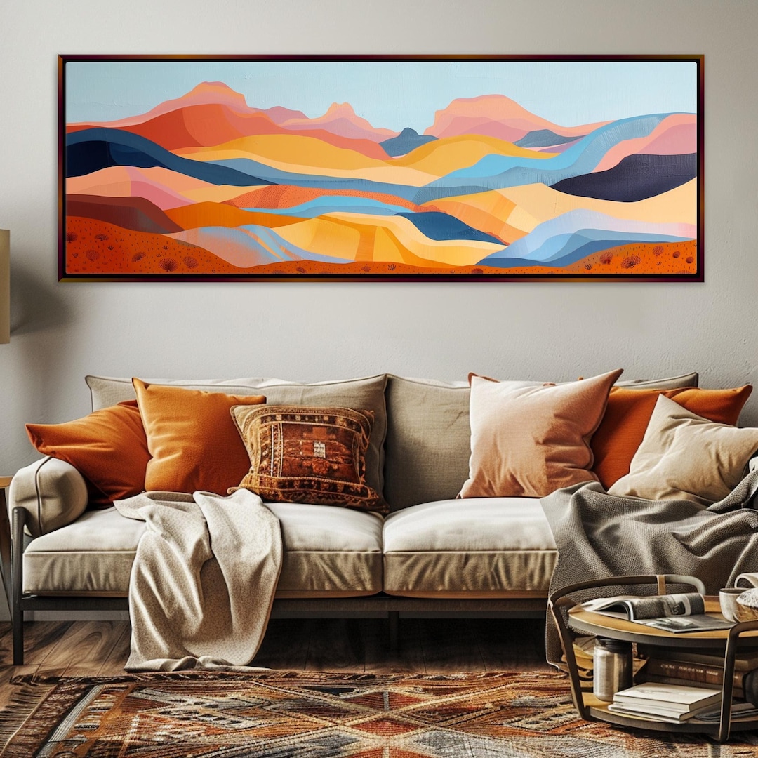 Panoramic Boho Southwest Desert Mountain Range, Framed Canvas, Long ...
