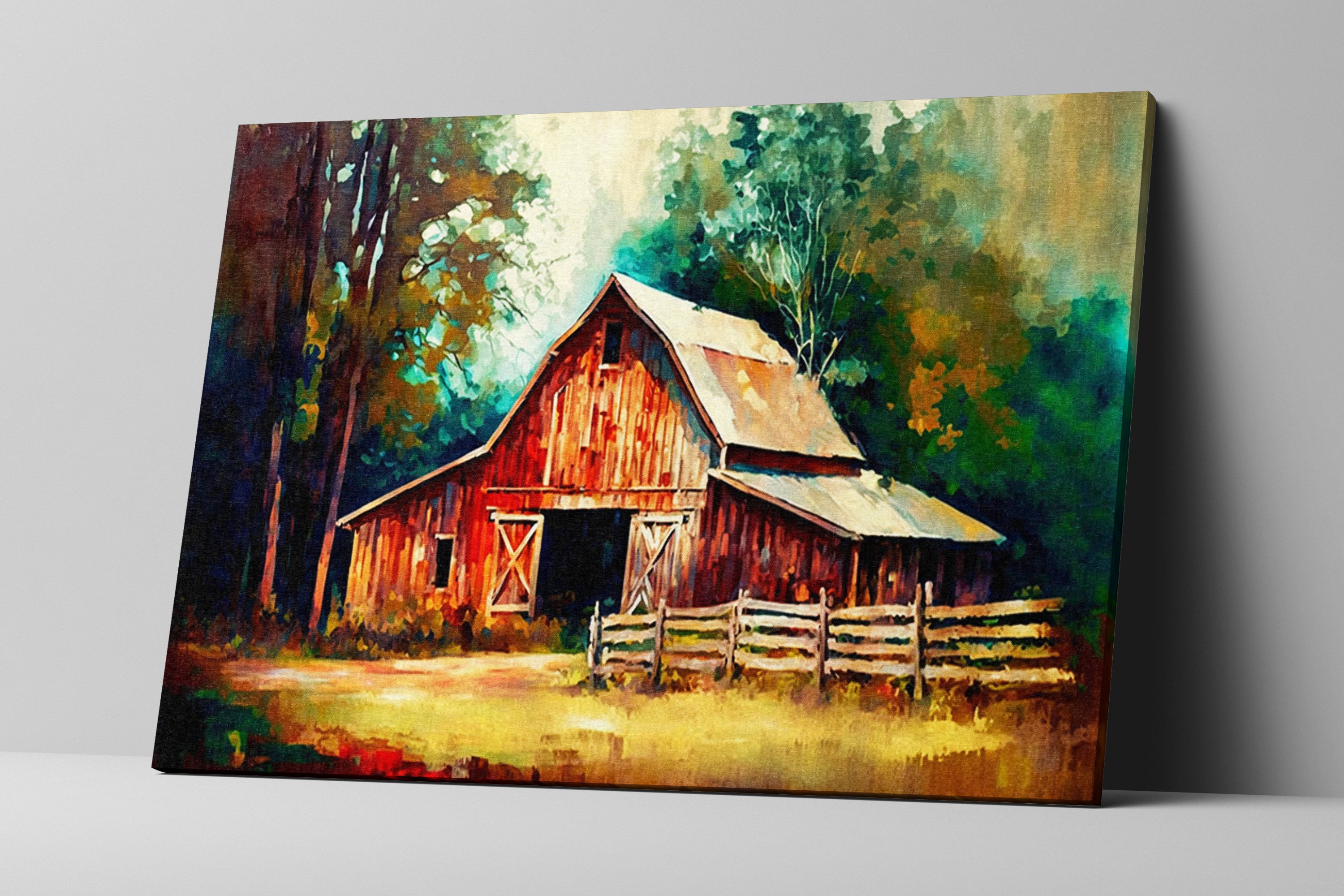 Red Barn Canvas Wall Art, Rural Countryside Painting, Farmhouse ...