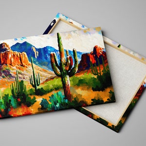 Desert Saguaro Canvas Print, Southwest Landscape Painting, Colorful ...