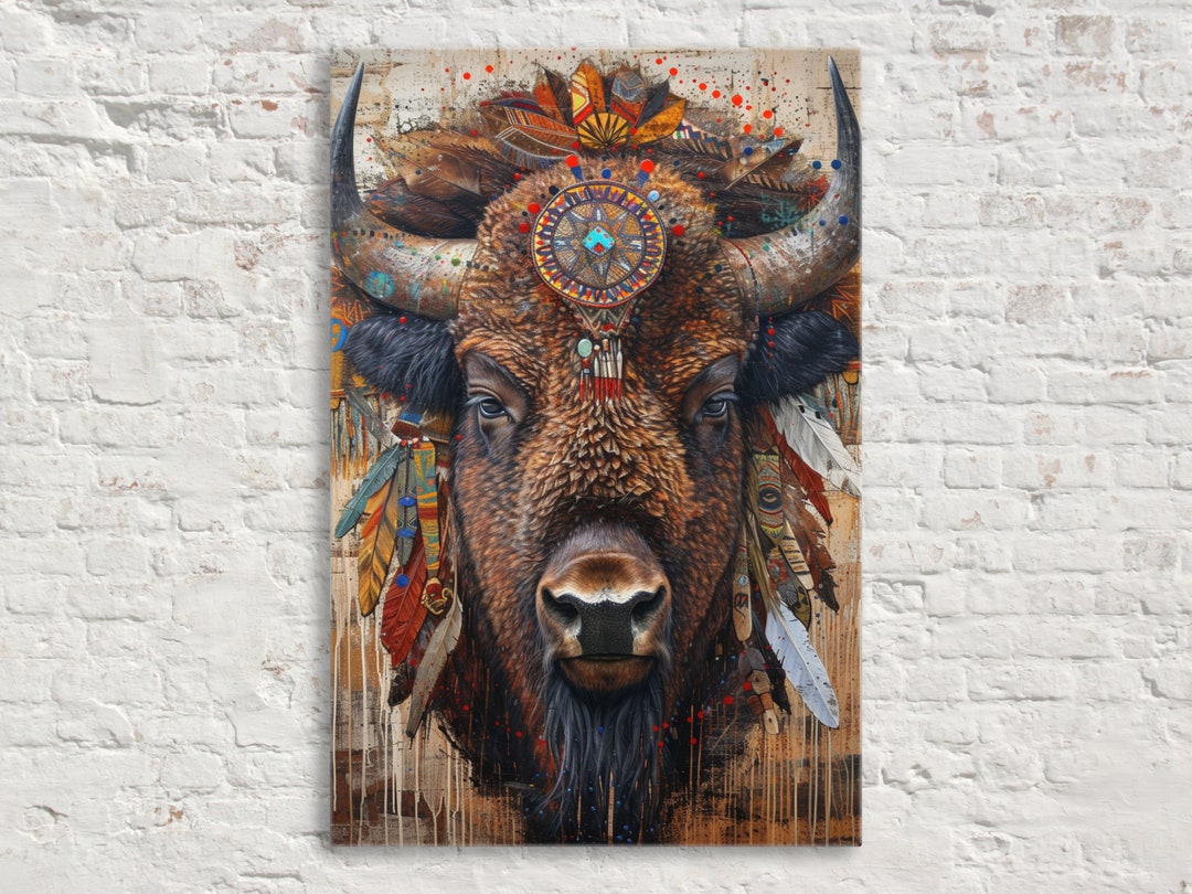 Native American Bison Portrait Art, Giclee Print on Gallery-wrapped ...