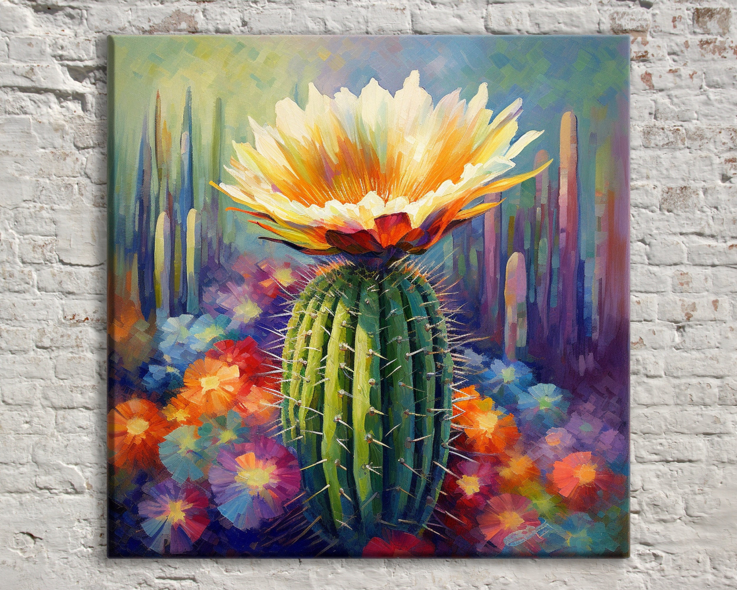 Saguaro Cactus Bloom Flower Painting, Giclée Print on Gallery-wrapped ...