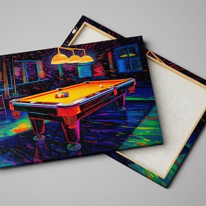 Pool Hall Billiards Table, Neon Synthwave Art, Giclée Print on Gallery ...
