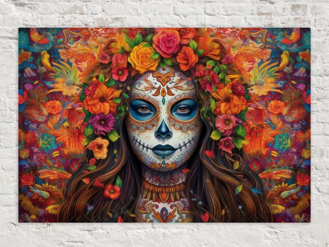 Day of the Dead Woman, Colorful Canvas Art Print, Tribute to Mexican ...