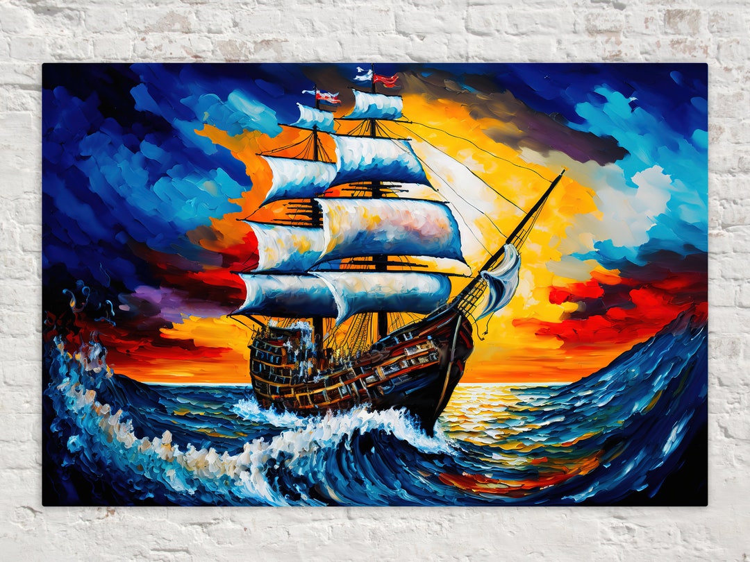 Pirate Ship Bright and Colorful, Pirates Painting, Colorful Giclee ...