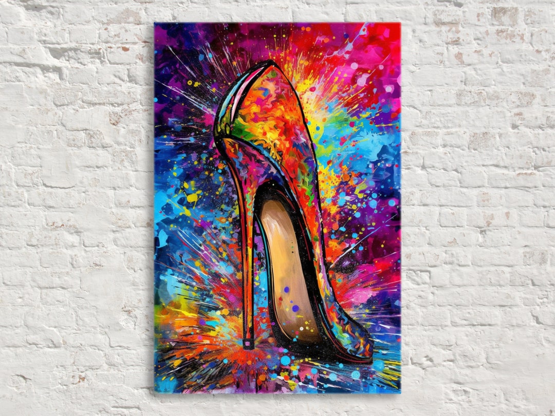 High Heel Painting, Colorful Canvas Wall Art Print, Fashion Artwork ...
