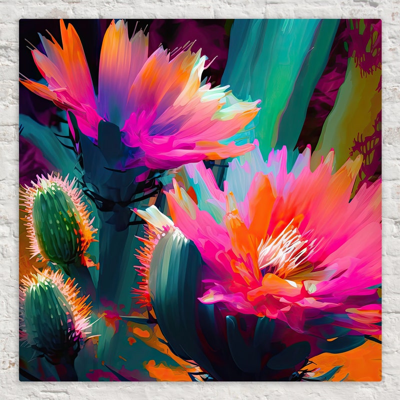 Cactus and Flower Print - Etsy