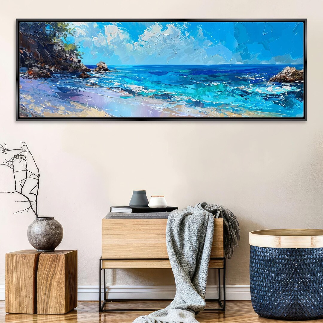 Coastal Blue Ocean Water Scene Pano Canvas, Framed or Unframed, Long ...
