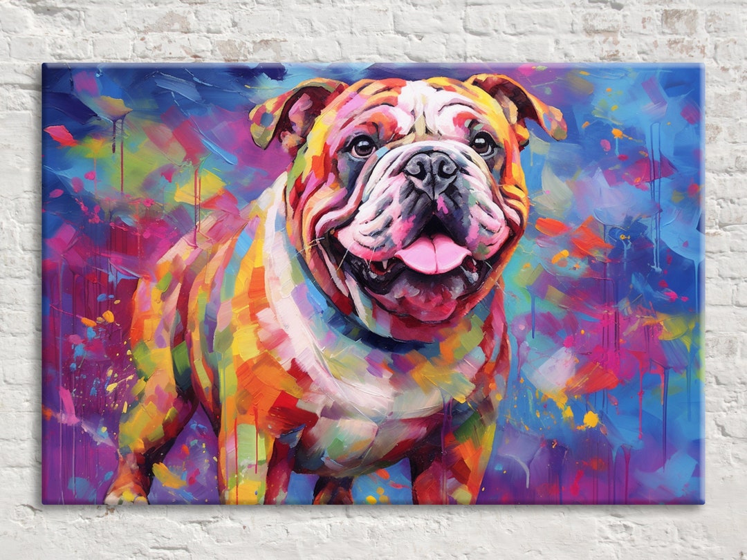 English Bulldog Canvas Wall Art, Cute Colorful Pet Painting, Bulldog ...