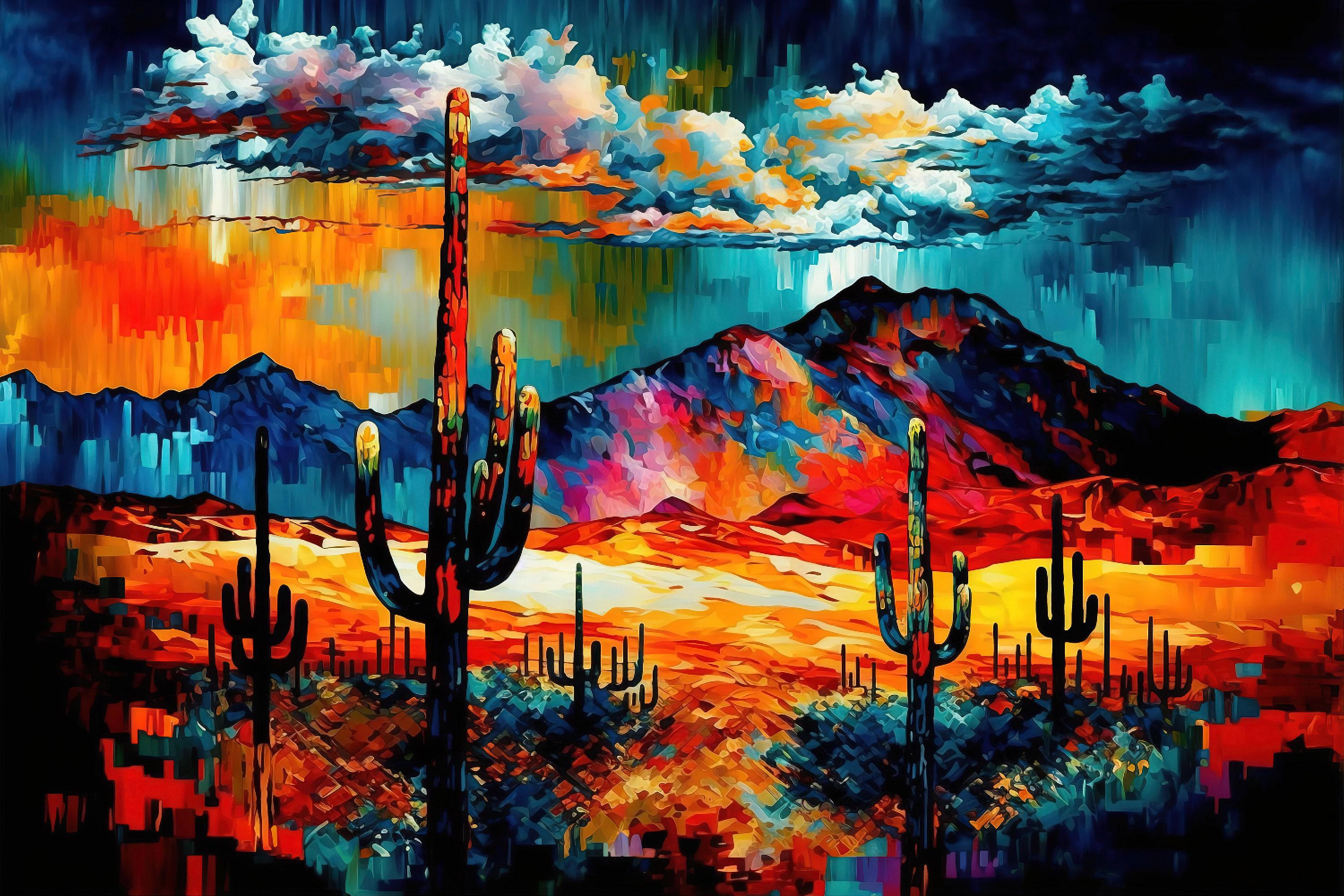 Colorful Desert Scene Canvas Print, Southwest Art Landscape Painting - Etsy