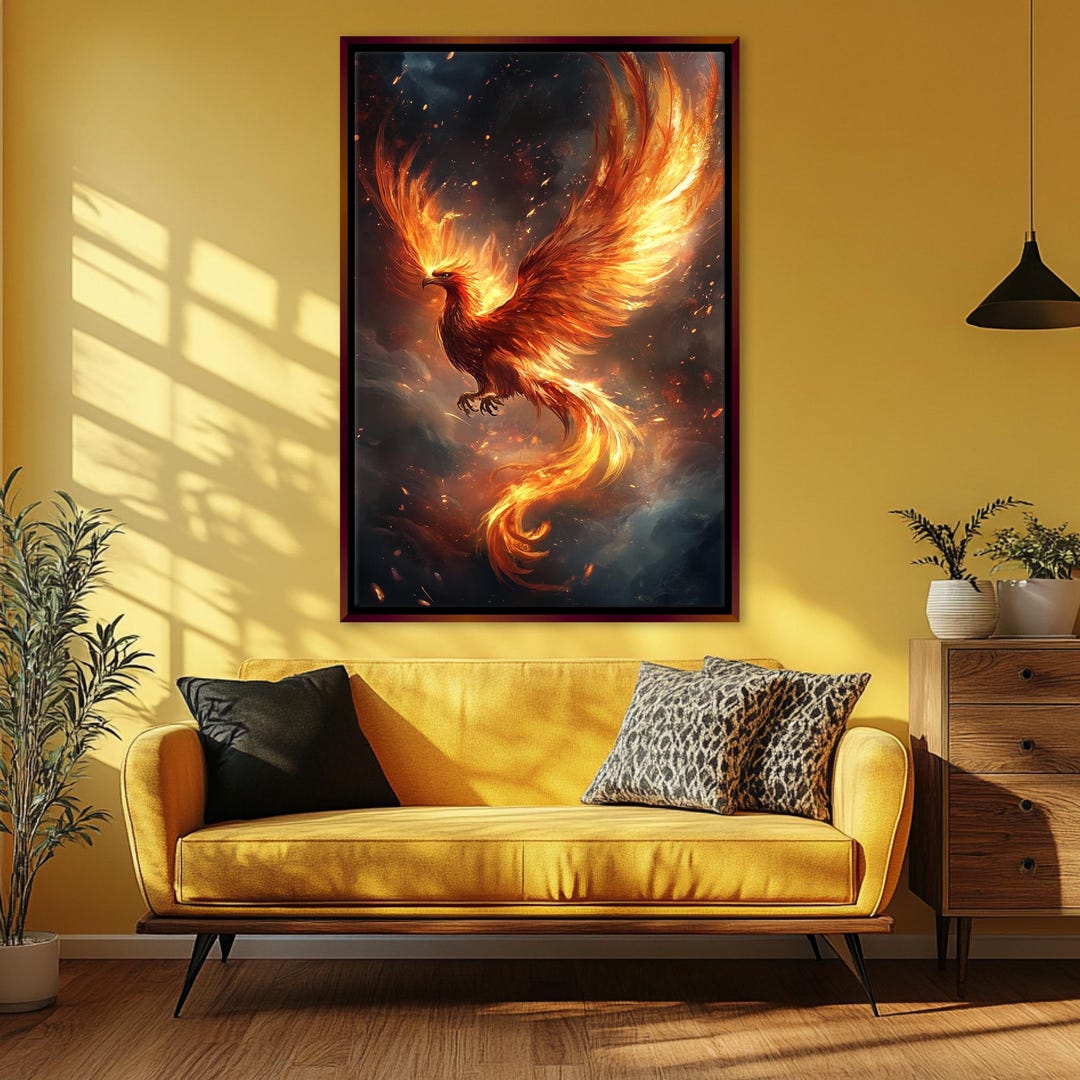 Mythical Phoenix Rising From Fire Canvas Print Artwork, Framed or ...