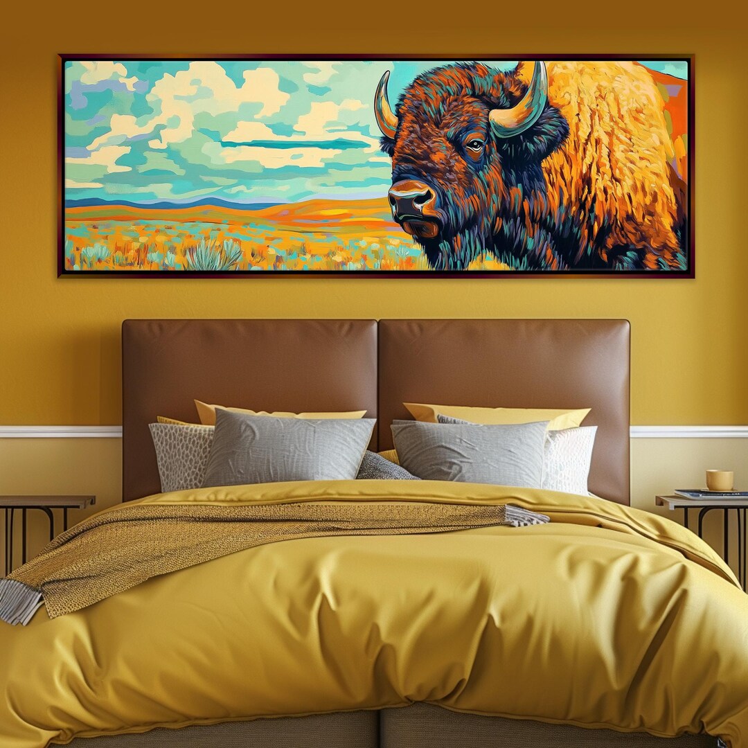 Panoramic American Buffalo Canvas Print, Framed or Unframed, Long ...