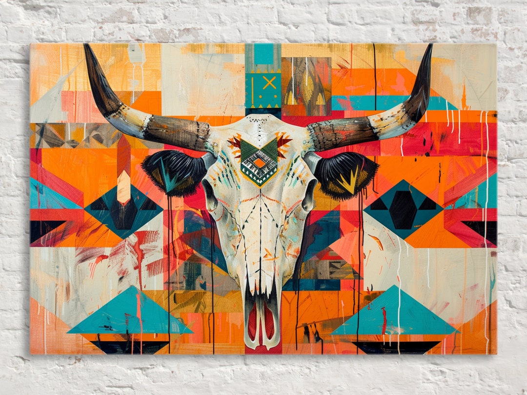Southwestern Native American Cow Skull Art, Giclée Print on Gallery ...