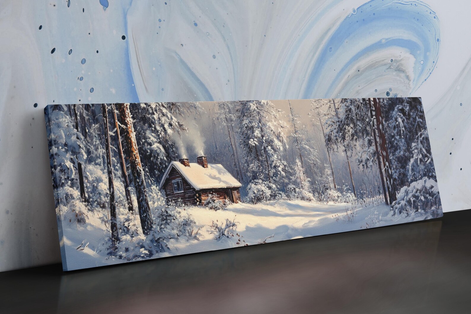 Long Horizontal Cozy Cabin in Snowy Winter Woods Canvas, Framed ...