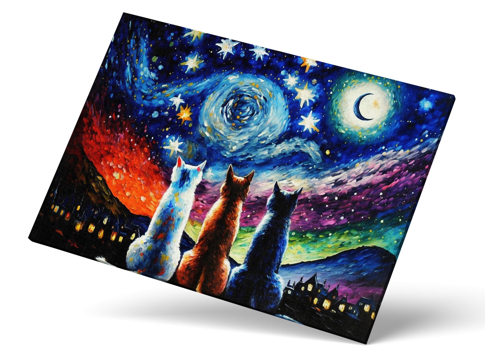 Starry Night Cats Canvas Cute Cats Painting Reproduction - Etsy