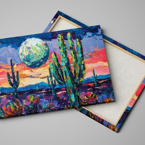 Celestial Sands: Desert Night Collage Art, Giclee Print on Gallery-wrapped Artist Canvas, Ready ...