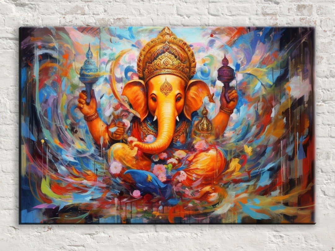 Enchanting Ganesha God Canvas, Hindu Religion Art Piece, Hindu ...