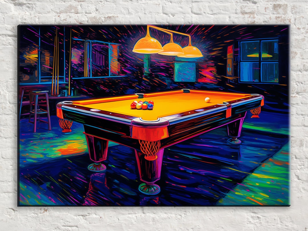 Pool Hall Billiards Table, Neon Synthwave Art, Giclée Print on Gallery ...