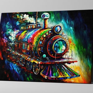 Steampunk Train Art, Colorful Locomotive Canvas, Steam Train Art ...
